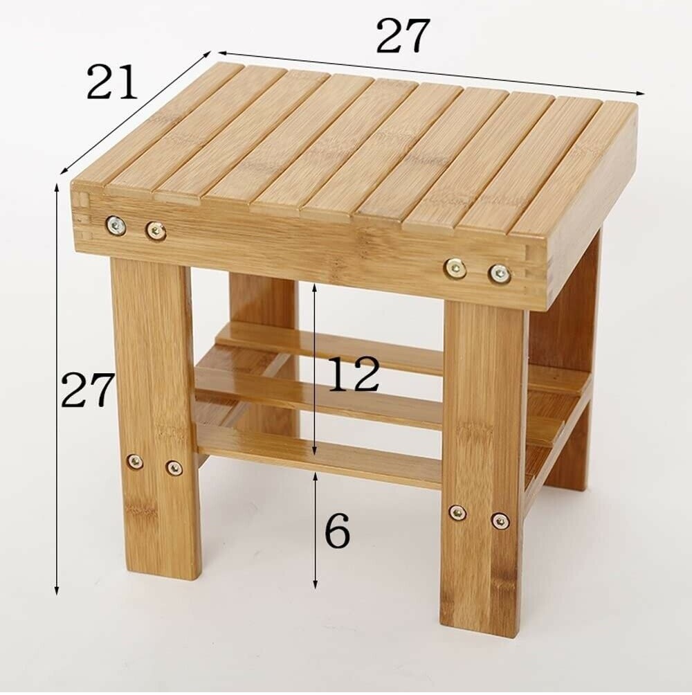 Bamboo Small Step Stool Seat Shelf Home Kitchen Multi Purpose Use