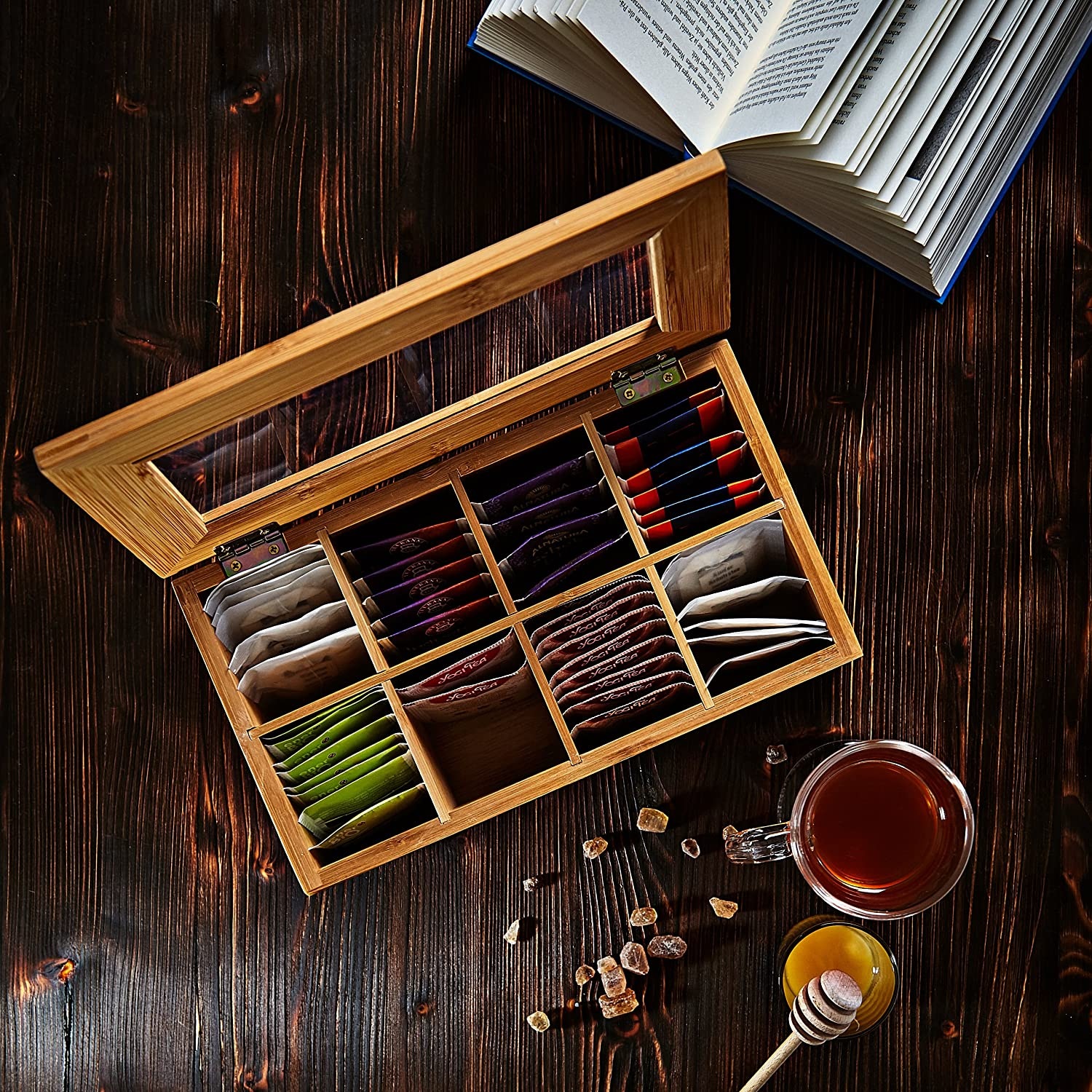 Bamboo 8 Compartments Storage Jewellery chest Plastic Container